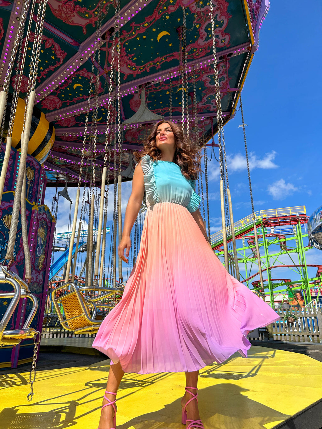 Mamma Mia - Blue Lilac Ombre Pleated Maxi Dress – OVER-DRESSED