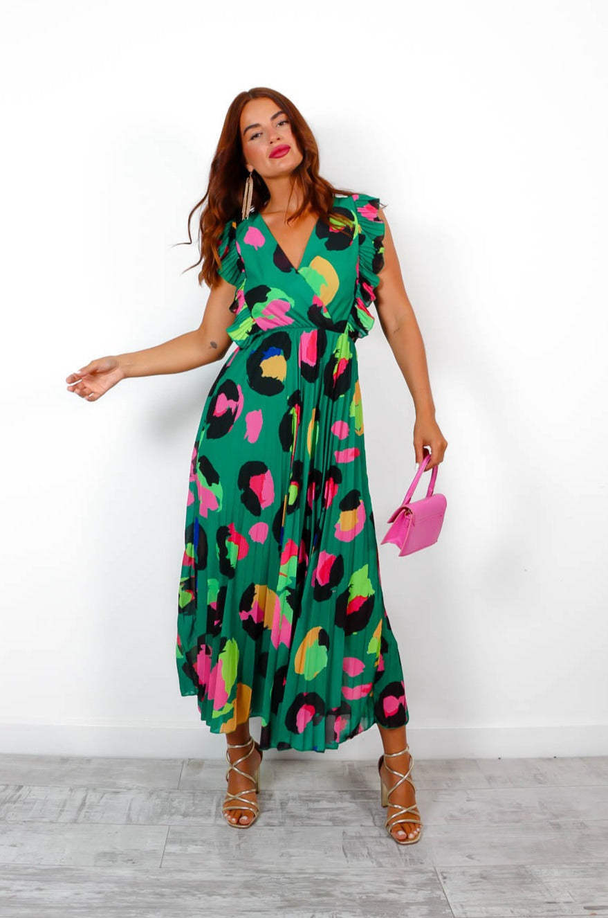 Mamma Mia - Forest Neon Leopard Pleated Maxi Dress – OVER-DRESSED
